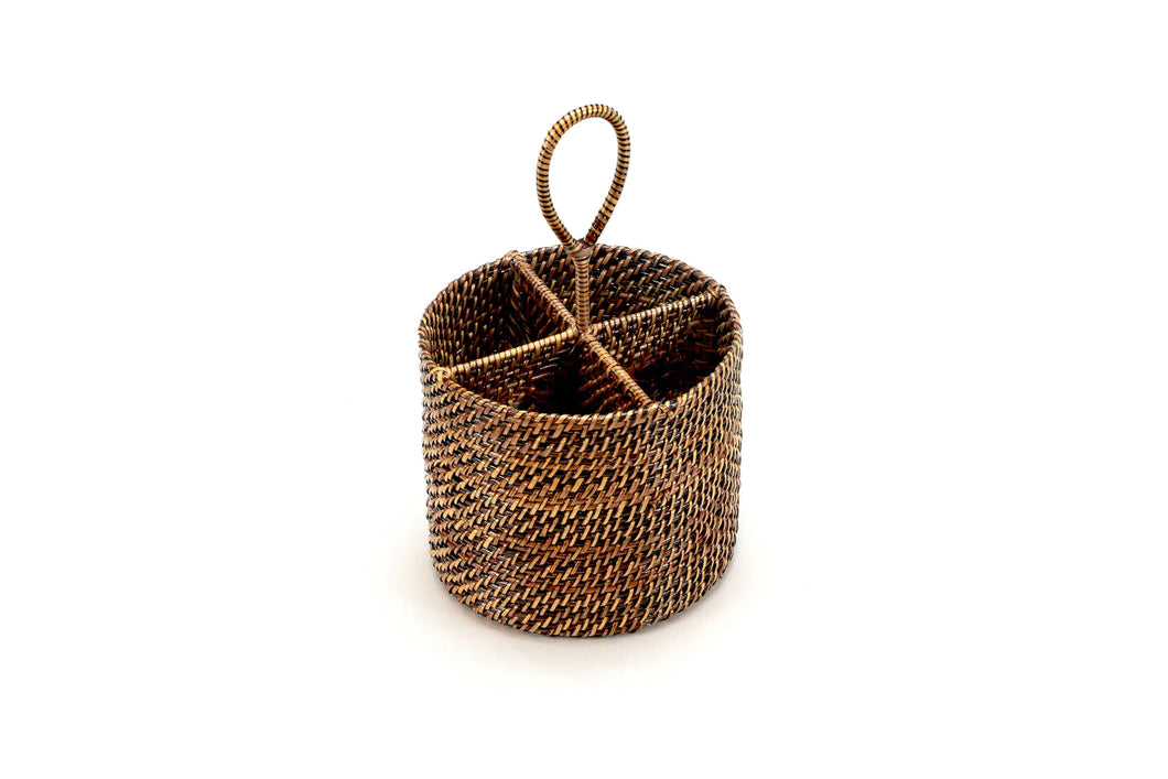 Calaisio Rattan Utensil Caddy Round With Dividers – Gourmet & Co. Home